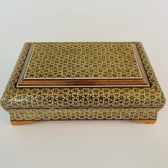 Accents | Khatam Box Inlaid Marquetry Geometric Gilt Decorated Hand ...